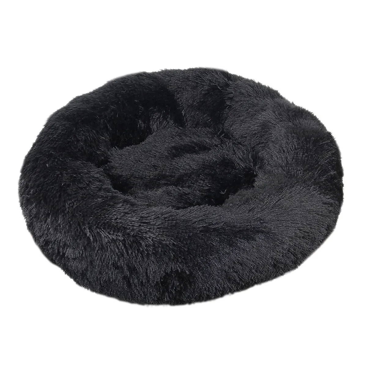 tinysiry Dog Kennel, Warm Comfortable Modern Style Round Cat Dog Nest, Non-Slip Long Plush Pet Bed Black 40cm