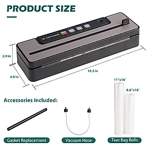 ADVENOR Vacuum Sealer Machine with Cutter Widened Double Sealing Strips and Bag Storage, 85Kpa Dry Moist Food Modes Upgraded Locking Design Includes 2 Bag Rolls 8.6"x16'and 11"x16'