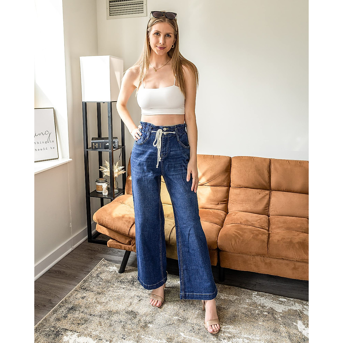 GRAPENT Women's High Waisted Baggy Bell-Bottom Jeans, Darkness Blue, Size 4