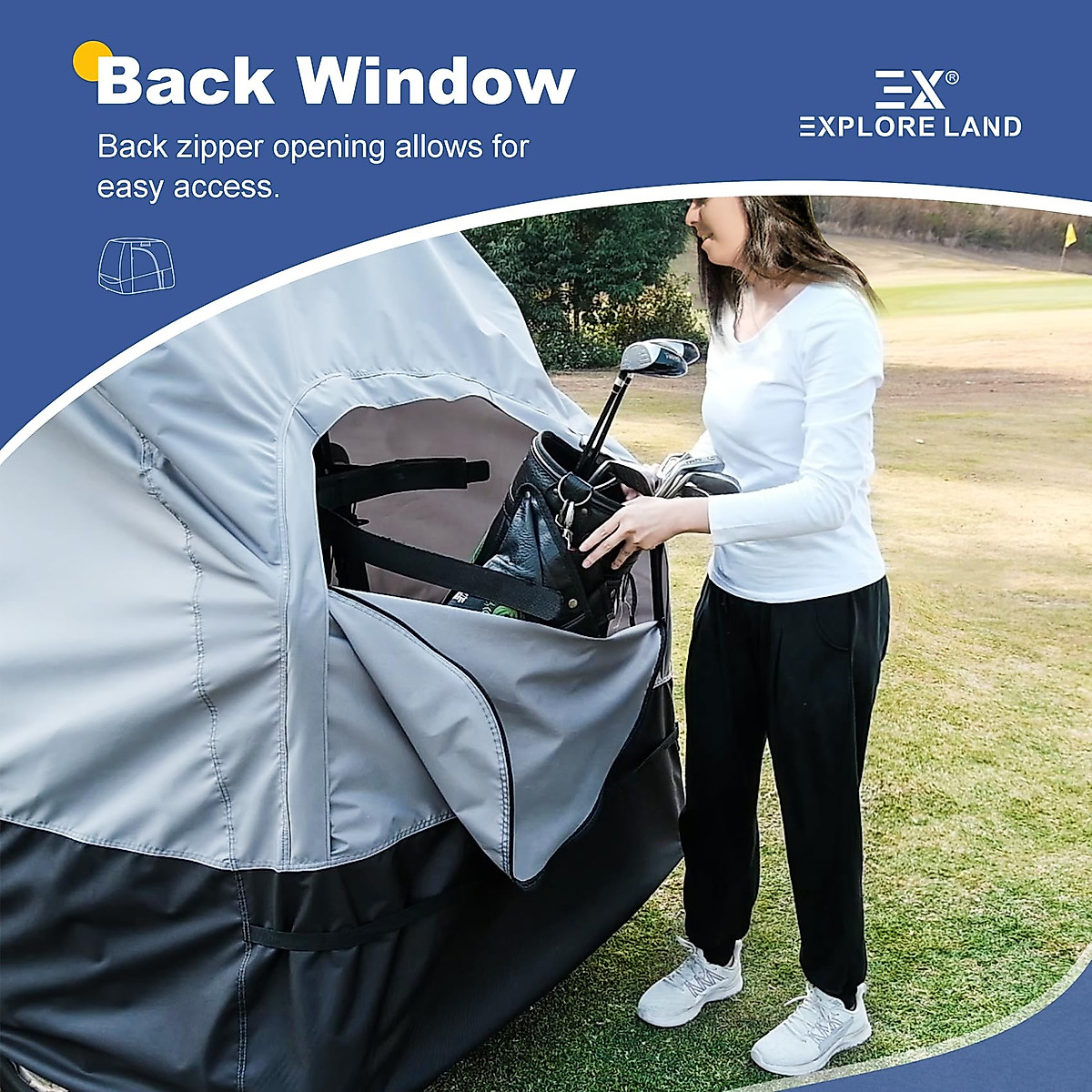 Explore Land Weatherproof 4 Passengers Golf Cart Cover Universal Fits EZGO Club Car Yamaha - All Season Golf Cart Enclosure with Driver Side Door and Back Side Zipper Window