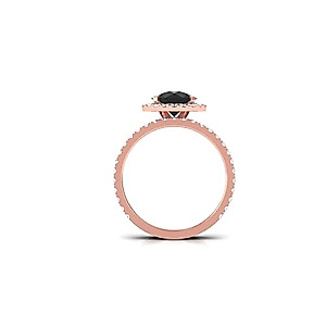 4 CT Created Black Diamond Halo Bridal Ring Set with Enhancer| AAAA Quality, 14K Rose Gold, Size:US 9.00