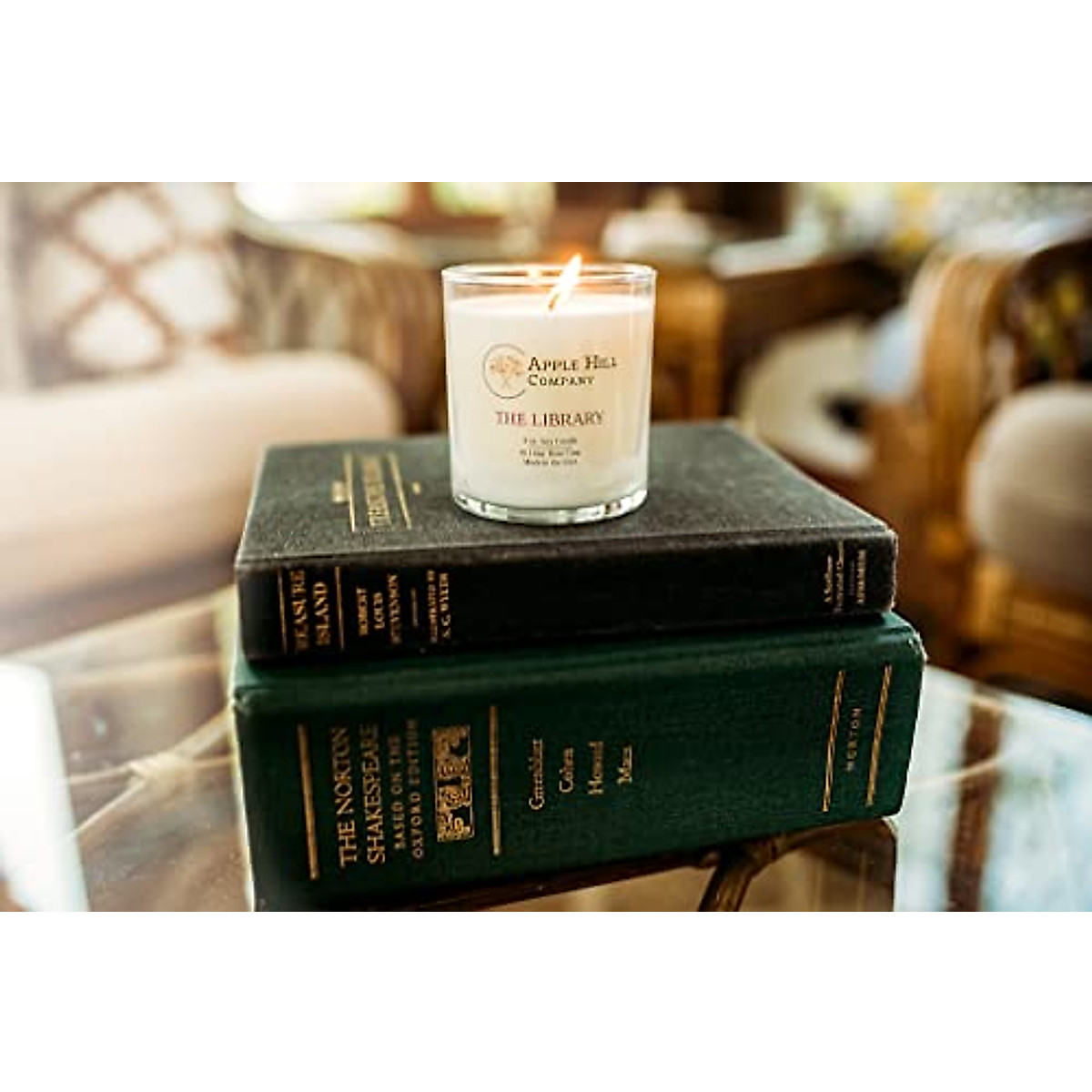 Apple Hill Company Natural Soy Candle - The Library (Teak-Wood, Cedar, and Sandalwood) 9 oz. | ~45 Hour Burn Time