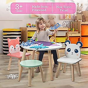 Kids Animal Table & Chair Set- Toddler Table w 3 Toddler Seats & Adult Stool for Arts, Activities- Adorably Themed Playroom Furniture, Dining Table or Activity Center for Daycares Classroom Play Area