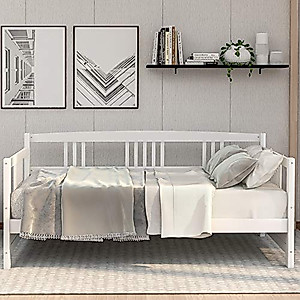 Wooden Daybed Frame Twin Size, Multifunctional Full Wooden Slats Support Sofa Bed, for Bedroom Living Room for Kids Adults, White