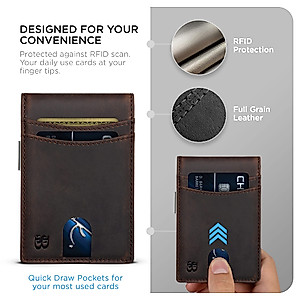 SERMAN BRANDS Mens Money Clip Wallet. RFID Blocking Slim Front Pocket Wallets for Men, Full Grain Leather RFID Minimalist Card Holder (Texas Brown Navigator)