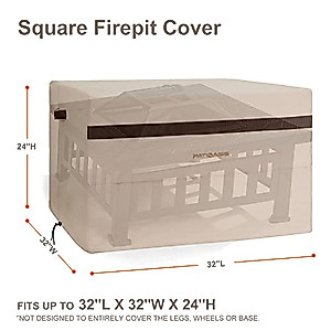 PATIOASIS Square Fire Pit Cover 32''L x 32''W x 24''H Heavy Duty 600D Outdoor Gas Fire Pit Table Covers Waterproof
