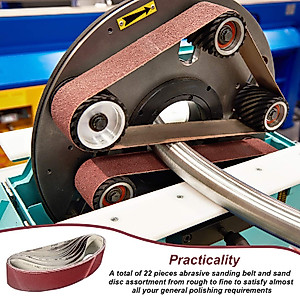 Aluminum Oxide Sanding Belts 10 Pieces Sanding Belts (80/120/150/240/400 Grits) and 12 Pieces 6 Inch Self Stick No Hole Aluminum Oxide Sanding Disc (4 x 36 Inch)