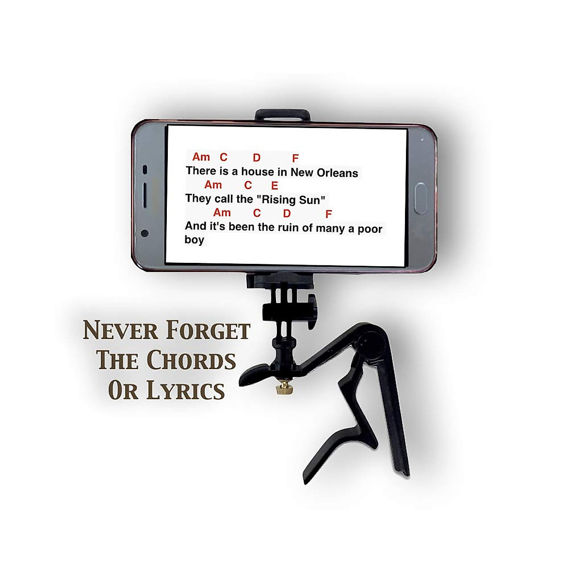 Smart-Po Smartphone Guitar Capo | Android and iPhone Compatible Dock Headstock Neck Clamp | Cell Phone Holder Aid Musicians | Electric or Acoustic Guitars