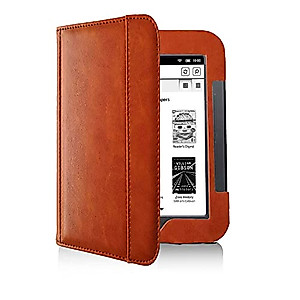 Kuesn Barnes & Noble Nook Simple Touch eBook Reader Case, Flip Leather Cover for 6 Inch Nook Model BNRV300 BNRV350 BNRV500 Heavy Duty Protection Case (Brown)