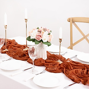 MLMC 3 Pack Fall Table Runner Terracotta Cheesecloth Table Runner 10ft Wrinkled Rustic Burnt Orange Cheese Cloth Table Runner Bulk 35x120 Inches for Thanksgiving Bridal Baby Shower Decor