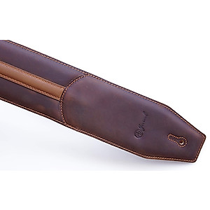 Jeereal Full Grain Genuine Padded Soft Leather Guitar Strap (3.0inches Width) for Electric, Acoustic, and Bass Guitars (Red Brown)