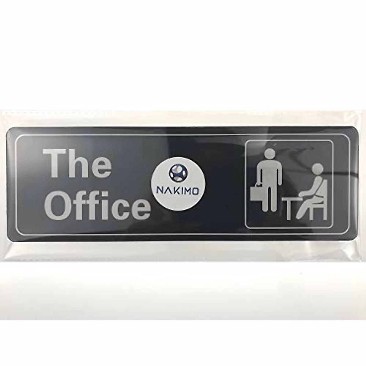 Nakimo The Office Sign Self-Adhesive Sign 9 X 3 Inch Door or Wall Sign Name Plate Acrylic (Black and White)
