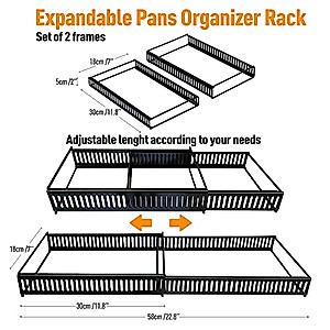 Mallnos Expandable Pot and Pan Organizers Rack, Kitchen Cabinet Pantry Bakeware & Cookware Organizer, Countertops and Cabinets with 10 Compartments
