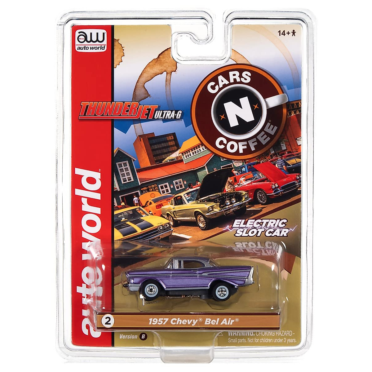 Auto World Thunderjet Cars N Coffee 1957 Chevrolet Bel Air (Purple) HO Scale Slot Car