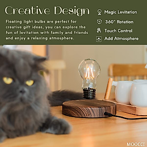 MOOCCI Floating Light Bulb Desk Lamp, Magnetic Levitating Lamps LED Night Light, Unique Gifts for Christmas and New Year (Dark Brown Base)…