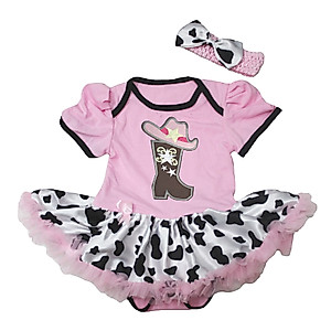 Petitebella Cowgirl Boot and Hat Baby Dress Nb-18m (Pink/Cow, 3-6 Months)