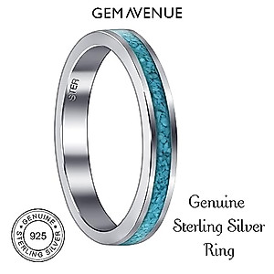 Gem Avenue Unisex 925 Sterling Silver Turquoise Chip Inlay 4 mm Band Size 6