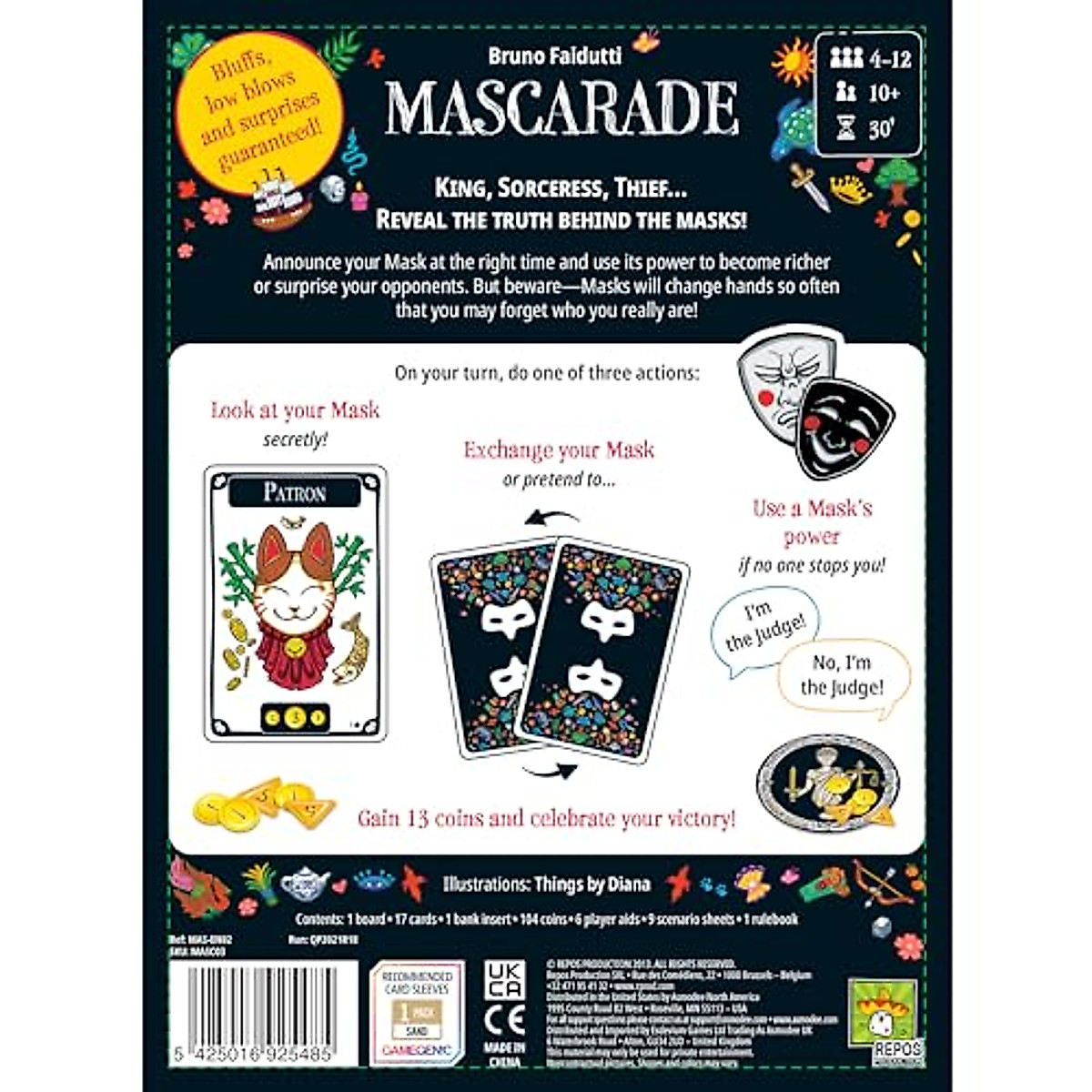 Mascarade Party Game (2nd Edition) - Masked Bluffing and Deduction Strategy Game, Family Game for Kids & Adults, Ages 10+, 2-13 Players, 30 Minute Playtime, Made by Repos Production