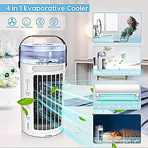 Portable Air Conditioner Fan, MAXROCK Portable AC Personal Mini Air Cooler 3 Speed Super Quiet Desk Air Cooling Fan 7 Colors LED Light for Personal Use Small Room