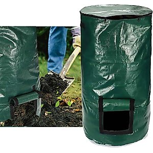 WLSANX Compost Bin Bags 34 Gallon Garden Compost Bags Outdoor Reusable,Organic Waste Kitchen Garden Yard Compost Bag Collapsible Leaf Lawn Bags Gardening Container (Green 1pc)