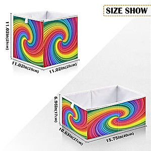 Kigai Rainbow Colored Swirl Storage Bins Cube Foldable Storage Baskets Bin Waterproof Home Organizer with Handles Basket for Toy Nursery Blanket Clothes, 11x11x11 Inch