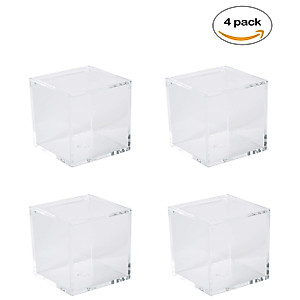 Hammont Acrylic Boxes - Clear Cubes (4 Pack) 3.15x3.15x3.15 | Small Lucite Boxes with Hinged Lids, for Displays, Gifts, Weddings, Jewlery, Parties, Candies & Supplies, Plastic Storage Containers