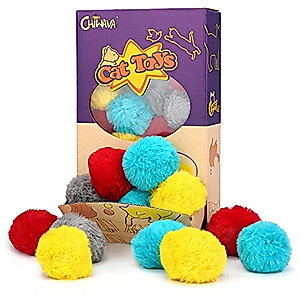 CHIWAVA 24PCS 1.8" Catnip Furry Cat Toys Ball Soft Pom Pom Balls Kitten Chase Quiet Play Assorted Color