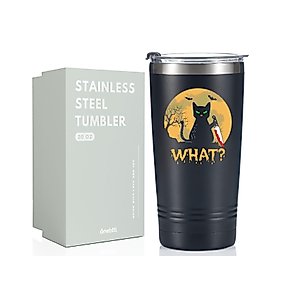 Onebttl Black Cat Gifts for Cat Lovers, Insulated Stainless Steel Tumblers with Lids and Straws, Funny gifts for Cat Mom, Dad on Birthday, Christmas, 20 oz, Black, What