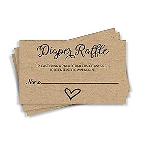 All Ewired Up 50 Gender Neutral Kraft Baby Shower Diaper Raffle Tickets, Lottery Insert Cards for Heart Baby Shower Invitations Supplies Games for Baby Gender Tickets (50-Cards)