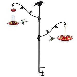 yosager Deck Pole Bird Feeding Station Kit, Porch Multi Hook Bird Feeder Hanging Kit with Two Adjustable Branches, Attracting Wild Birds, Planter Hanger