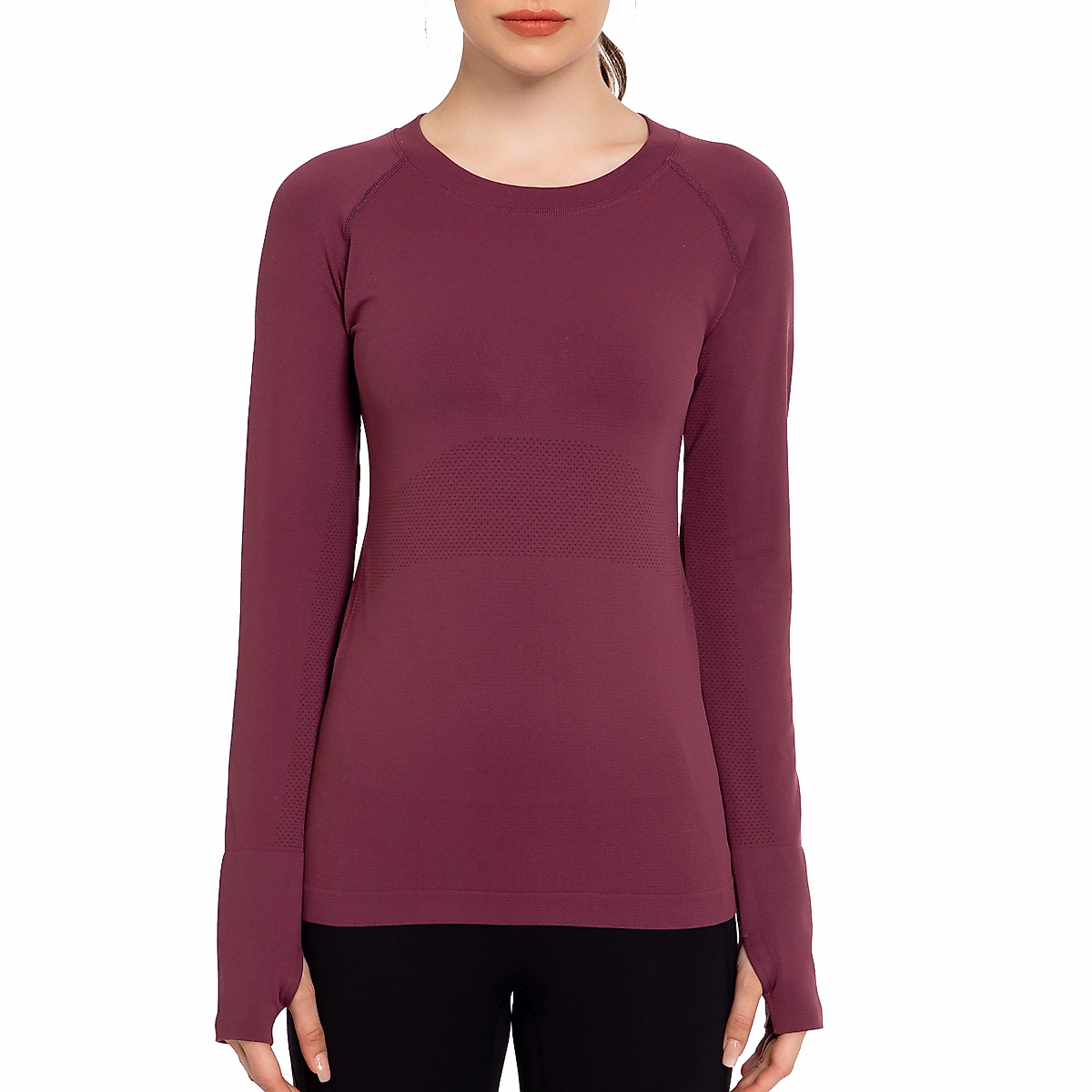 ANNVA U.S.A. Long Sleeve Workout Shirts for Women Swiftly Tech,Athletic Yoga Tops Gym Workout Tops Soft & Stretchy Slim Fit(DarkRed,S)