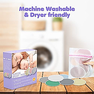 Organic Bamboo Nursing Breast Pads - 14 Pack Reusable and Washable Postpartum Pads for Breastfeeding and Maternity, with Laundry Bag - Soft, Natural and Large Nipple Pads for New Moms