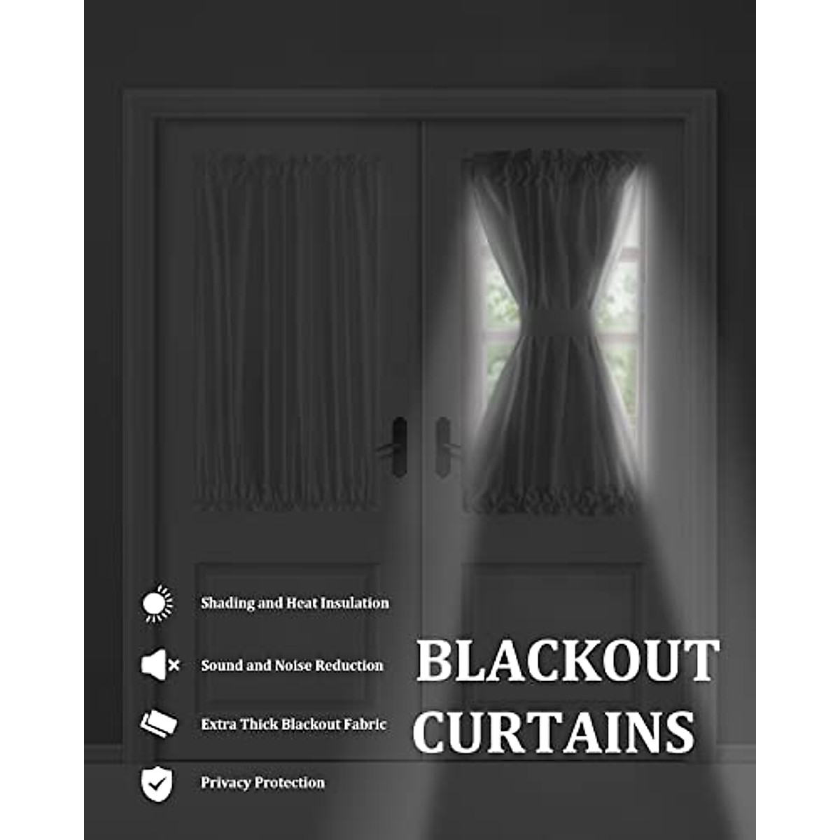 Blackout Door Curtain - Christmas Privacy Door Curtains Panel, Rod Pocket French Door Curtain Thermal Insulated Door Window Curtain for Patio Front Door Cold Winter Snowflakes Blue Backdrop 25x72