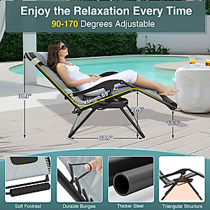 Slendor Oversized Padded Zero Gravity Chair, 29Inch XL Reclining Camping Lounge Chair with Large Cup Holder & Footrest, Reclining Patio Chairs Folding Recliner for Outdoor Indoor, Gray