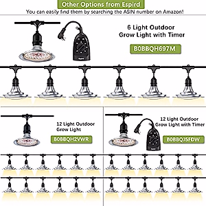 Espird Outdoor Grow Light, Greenhouse String Grow Light, Waterproof Plant Growing Lamps, UL Certified LED Grow Lights for Greenhouse Garden, 21.3FT Full Spectrum Grow Light for Veg Seedling Flower