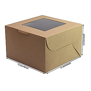 PQZKLDP 12Packs 6x6x5 Inches Brown Kraft Cake Boxes with Window, Gift Packing, Bakery Boxes, Dessert, Pastry, Cupcake, Pie Cookies, With Stickers,66 FT Twine (6 * 6 * 5 Inch, Brown)