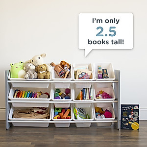 Humble Crew Made for Me Kids Toy Storage Organizer with 12 Storage Bins, Grey/White