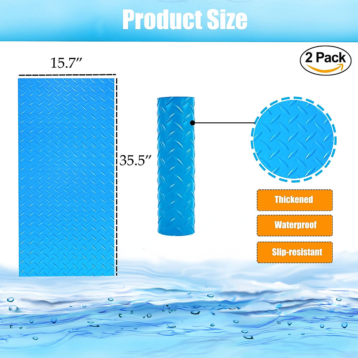 35x15Inch Pool Ladder Mat, Protective Swimming Ladder Step Stair Non-Slip Mat for Above Ground Pools, Blue 2Pack