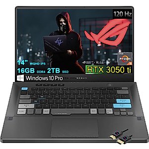 ASUS ROG Zephyrus G14 Alan Walker SE Gaming Laptop | 14" WQHD 120Hz | AMD 8-Core Ryzen 9 5900HS (>i7-10370H) | 16GB DDR4 2TB SSD | GeForce RTX3050Ti 4GB | Backlit USB-C Win10Pro + HDMI Cable