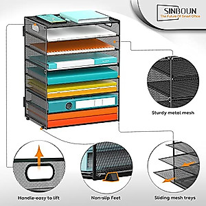 Sinboun 8-Tier Paper Organizer Letter Tray with Handle, Mesh Metal Desk File Organizer Paper Holder Office Organization for School Office Home