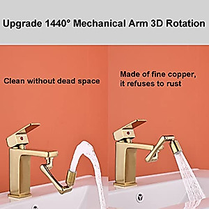 1440° Rotating Faucet Extender, 1080°+360° Large-Angle Splash Filter Faucet Aerator, with 2 Water Outlet Modes, Universal Brass Splash Filter Faucet Extension for Kitchen and Bathroom Sink, Golden