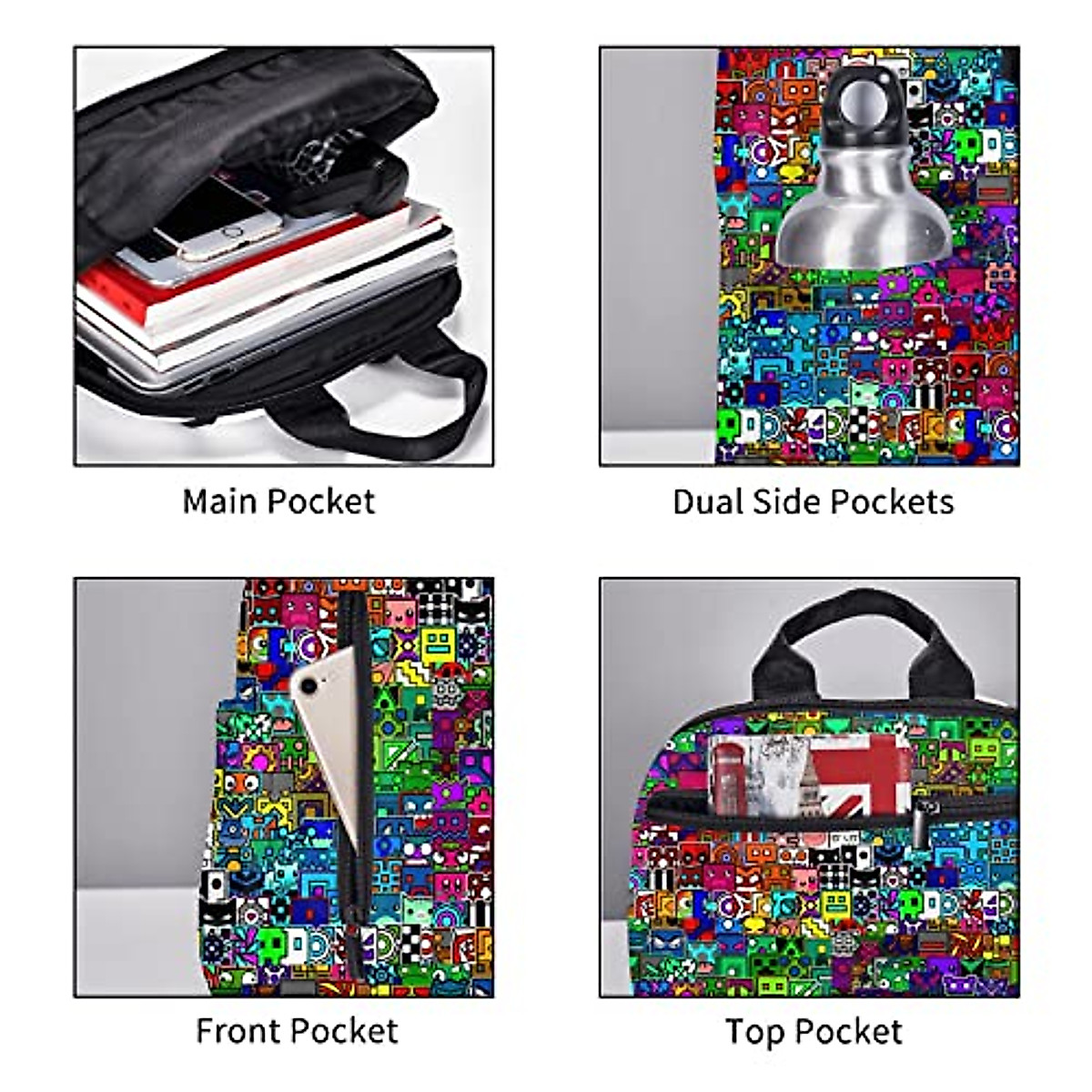 Geometry Dash Travel Backpack Multipurpose For Kids Teens Unisex Casual Daypacks Laptop Bookbag Outdoor Black