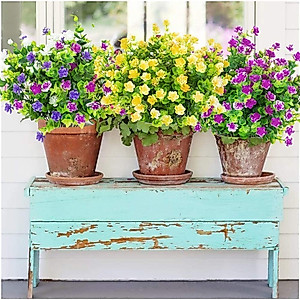 AIOR 10 Bundles Artificial Flowers, UV Resistant Fake Flowers Plastic Greenery Shrubs Plants for Floral Arrangement, Hanging Pots, Home Garden Decor Graduation (Yellow)