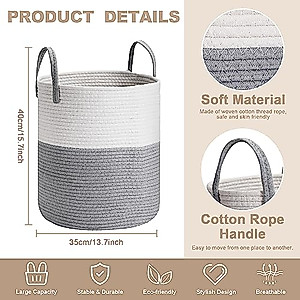 Tanlade 4 Pack Tall Baby Laundry Basket Woven Cotton Rope Laundry Hamper Basket Boho Toy Storage Basket Nursery Clothes Hamper Basket Dirty Clothes Basket with Handles for Bathroom Living Room (Grey)