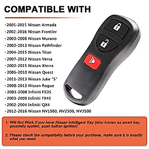 SaverRemotes for Nissan Armada Frontier Murano NV Pathfinder Quest Sentra Titan Versa Xterra Keyless Entry Remote Replacement KBRASTU15 (Pack of 2)