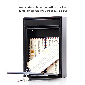 Locking Mailboxes Wall Mounted Vertical – Jssmst Key Lock Drop Mail Box Medium Capacity Galvanized Steel Cover Rust-Proof Metal Post Box, 12.6 x 8.5 x 3.4 Inch, Black, SM-0601L