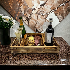 Wine Tray, Dual Glass Rack, Bottle Holder, Cut-Out Handle, with Mini Charcuterie Board, for Wine Tastings, Parties, Bars. Rustic, Handmade of Eco-Friendly Reclaimed Torched Pine Wood