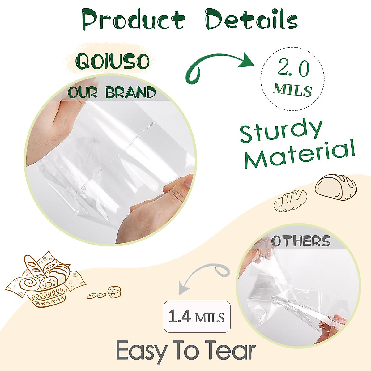 QOIUSO 100pcs Cellophane Treat Bags: 5 x11 Inch Clear Cellophane Bags for Candy Snacks Cookies Holiday Gift Wrapping - Plastic Goodie Bags with 110 Twist Ties for Christmas New Year Party Favors