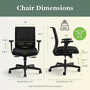 HON Convergence Ergonomic Office Chair Mesh Back Computer Desk Chair with Wheels - Comfortable Home Office Chair, Rolling Swivel, Adjustable Arms, Lumbar Support, Synchro-Tilt Recline