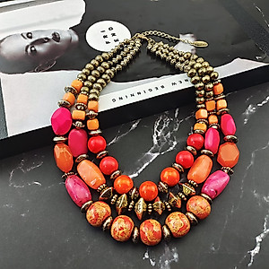Bocar 3 Layer Chunky Statement Beaded Necklace Fashion Multi Layer Women Collar Necklace (625)